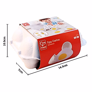 Hape Egg Carton | 3 Hard-Boiled Eggs with Easy-Peel Shell & 3 Fried, Wooden Realistic Educational Toy for Children 3+, White and Yellow (E3156)