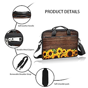 Sunflowers Wooden Laptop Computer Bag Waterproof Shoulder Messenger Bag 13-15 inch Durable Laptop Tote Bag with Shoulder Strap Handle Lightweight Crossbody Briefcase
