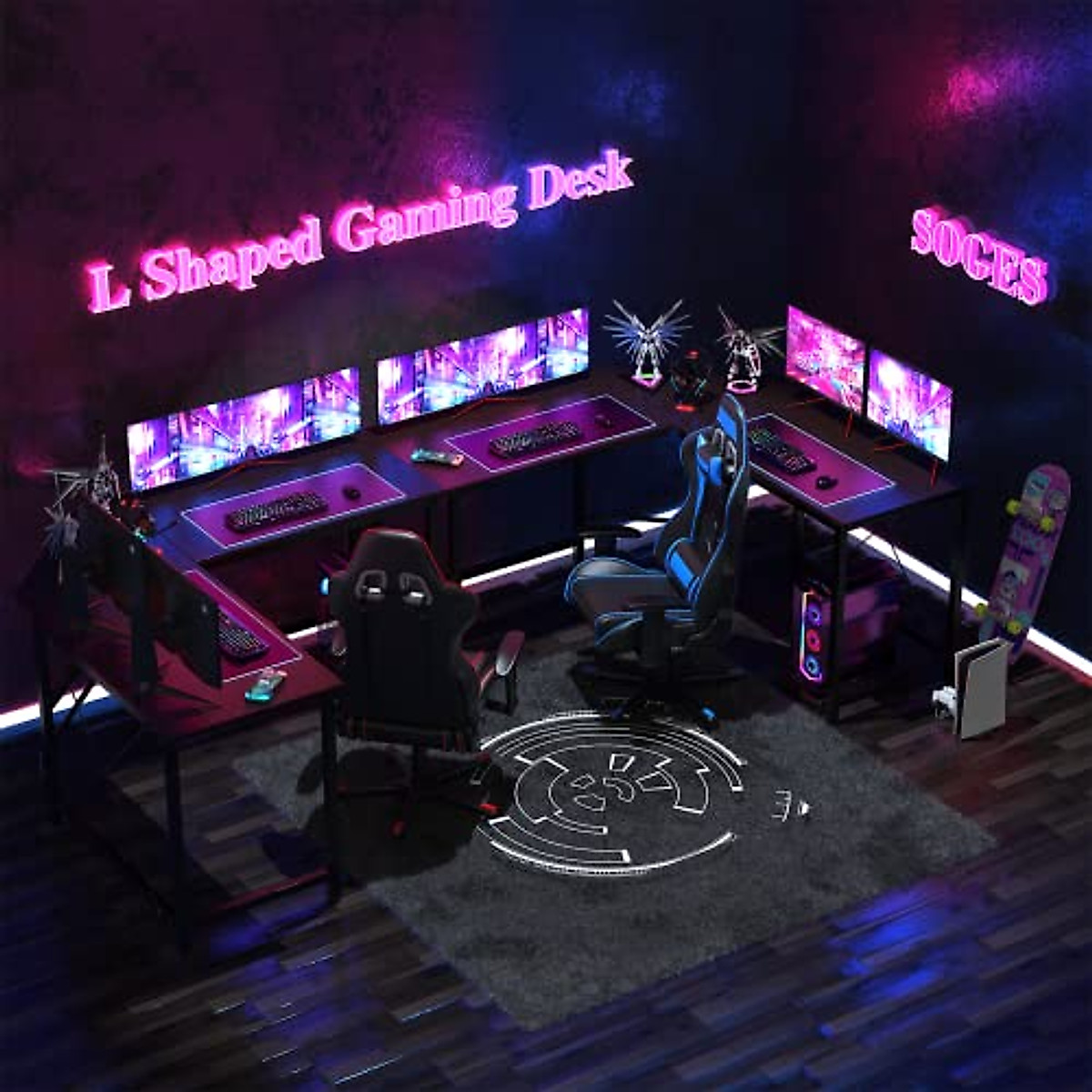 L-Shaped Desk Computer Corner Desk, L Shaped Home Office Desk, Large Gaming Desk Sturdy Writing Desk Writing Workstation, Simple Modern Gaming Desk, Black