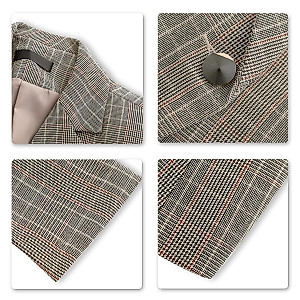 YUNCLOS Women's Vintage 2 Piece Plaid Suit Set 1 Button Stylish Blazer and Pants Yellow