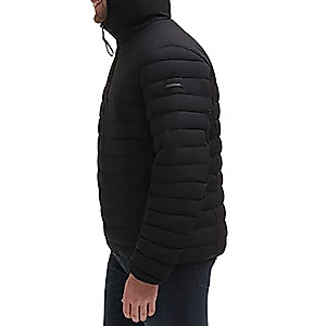 Calvin Klein Men's Hooded Down Jacket Quilted Coat Sherpa Lined, Black Stretch, Medium