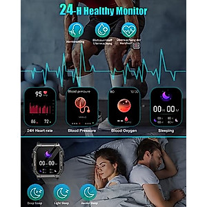 PASONOMI Smart Watch for Men Military Smart Watches for Men Smart Watch Built-in Microphone IP68 Waterproof for Android Phones Sports Outdoor Smartwatch with Heart Rate Monitor (Black)