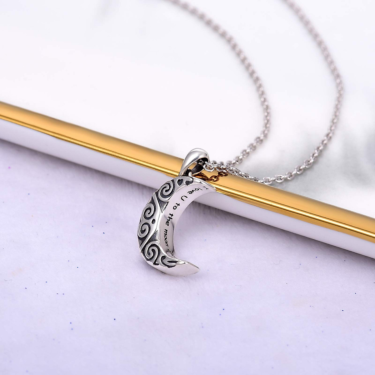 JXJL Cremation Moon Pendant Urn Necklace 925 Sterling Silver Women Girls Classic Celtic Cresent Memorial Locket Jewelry for Ashes Keepsake