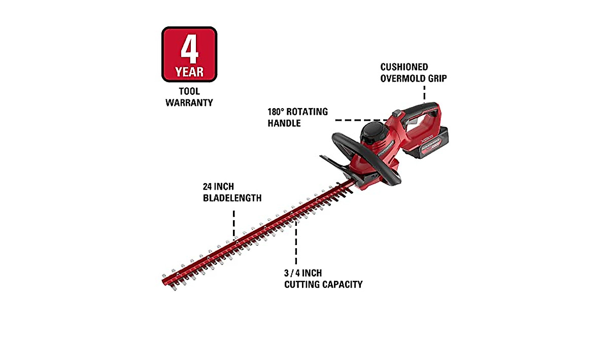 Powerworks XB 40V Cordless Hedge Trimmer - 24-Inch, 2Ah Battery