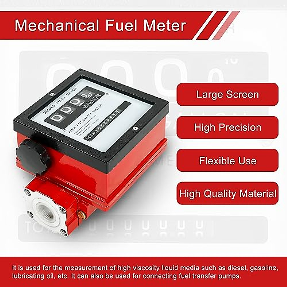 EASYBERG 1 1/2" (1.5 inch) Aluminum Mechanical Fuel Flow Meter, FM-40 Series 4-52 GPM 4 Digital, Used for Fuel Transfer Application