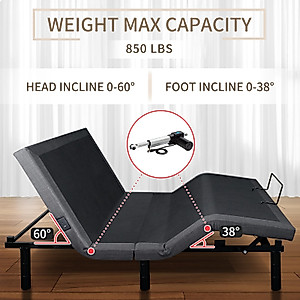 BEARMANOUTDOOR Adjustable Bed Frame Queen,Zero Gravity Electric Bed with Wireless Remote,Queen Adjustable Bed Base,Under Bed Light,Head and Foot Incline,4 USB Ports,Adjustable Heights,Easy Assembly