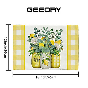 GEEORY Lemon Summer Placemats 12x18 Inch Set of 4 Yellow Vase Spring Table Mats Farmhouse Rustic Holiday Kitchen Dining Table Decoration for Indoor Outdoor Dinner Party Décor GP082-18