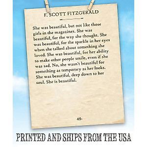 F. Scott Fitzgerald - She was Beautiful - Inspirational Home and Room Decorations, Woman Love Quotes Decor, Gift for Wedding and Book Lovers, Choose Unframed Classic Book Page Poster or Canvas