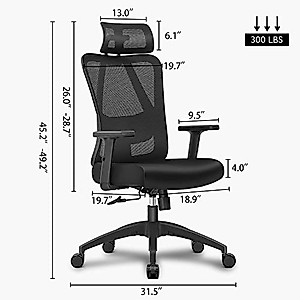 FelixKing Ergonomic Office Chair, Big and Tall Office Chair, Adjustable Headrest with 2D Armrest, Lumbar Support and PU Wheels, Swivel Computer Task Chair for Office, Tilt Function Computer Chair