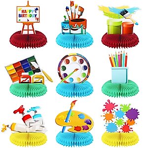 9 Pieces Paint Party Decorations Art Birthday Party Honeycomb Centerpieces Sip and Paint Party Supplies for Art Birthday Party Favor Photo Booth Props
