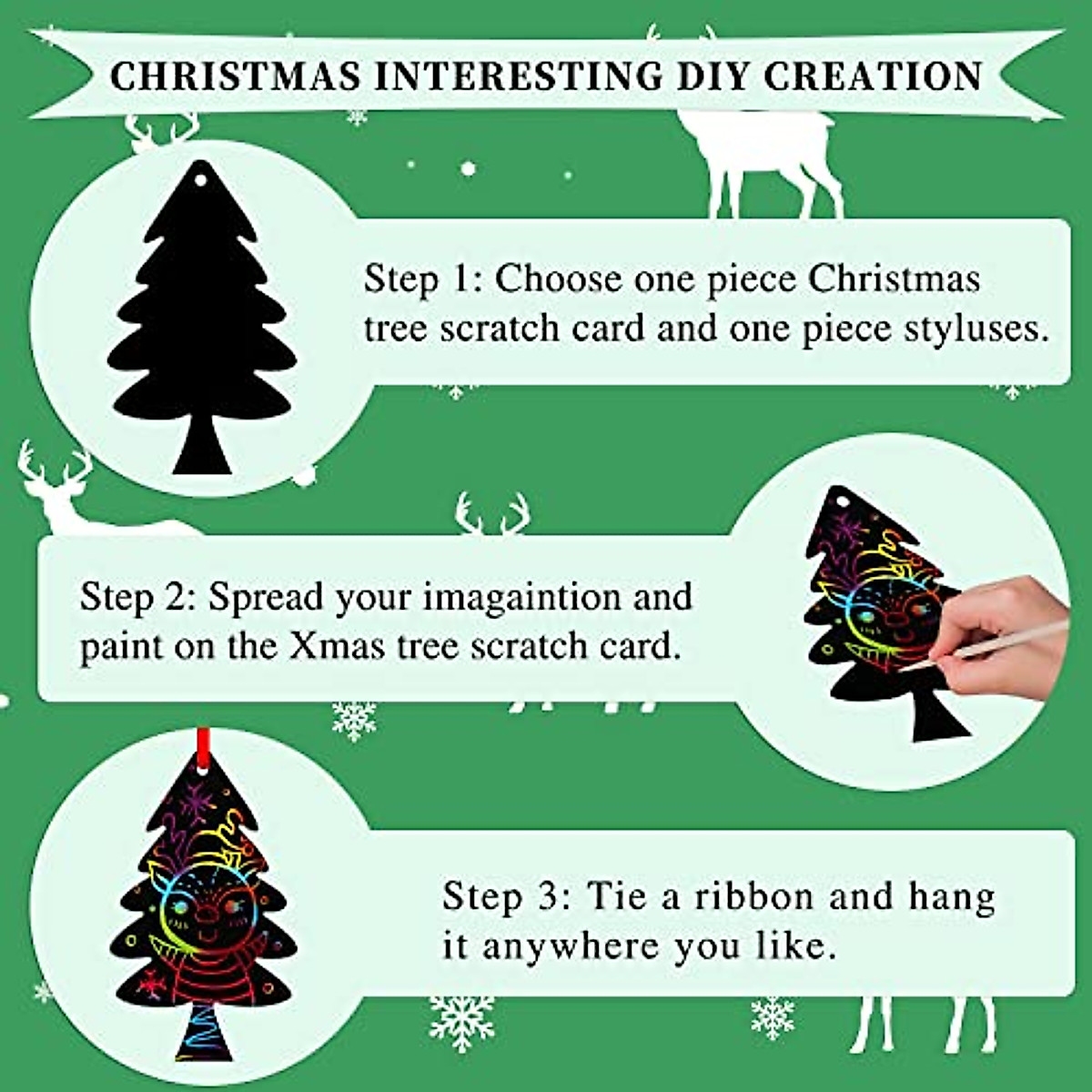 WhatSign Christmas Ornament Crafts for Kids 24Pcs Rainbow Christmas Scratch Cards DIY Christmas Scratch Art Paper Ornaments Craft Christmas Crafts for Kids Classroom Christmas Party Favors Decorations