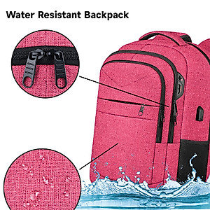 Lapsouno Extra Large Backpack, Carry on Backpack, 17.3 Inch Travel Laptop Backpack, Water Resistant Casual Hiking Daypack, Computer Bag with USB Port, College School Business Backpack for Women, Pink