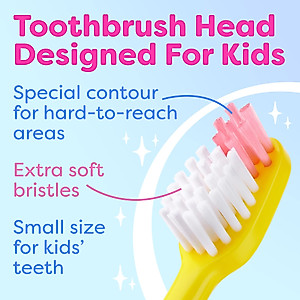 Kids Toothbrush 4 Pack - Soft Bristles with Suction Cup - Toothbrush Kids, Child Sized Brush Heads, 3-10 Year Old Kid Toothbrush with Easy Storage - Toddler, Girl and Boy Set (4-Pack, Multi-Color)