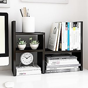Jerry & Maggie - Desktop Organizer Office Storage Rack Adjustable Wood Display Shelf | Birthday Gifts - Toy - Home Decor | - Free Style Rotation Display - True Natural Stand Shelf Black