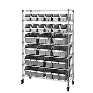 Heavy Duty Steel Wire Shelving Storage Unit, 7 Tier Bin Rack, Mobile Organizer for Garage, Warehouse, Office, Restaurant (36" W x 14" D x 56" H, 22 Bin)