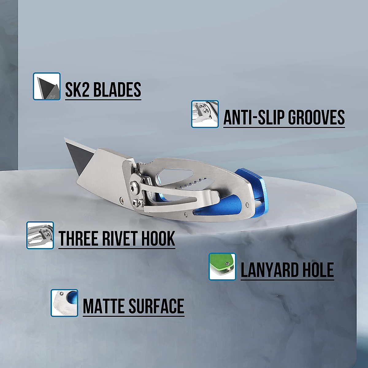 Lichamp 6-Pack Folding Utility Knife Box Cutter with SK2 Blades, Quick Change Razor Knife Utility Pocket Construction Blade Knife, (Blue+Green+Camouflage, D6M2)