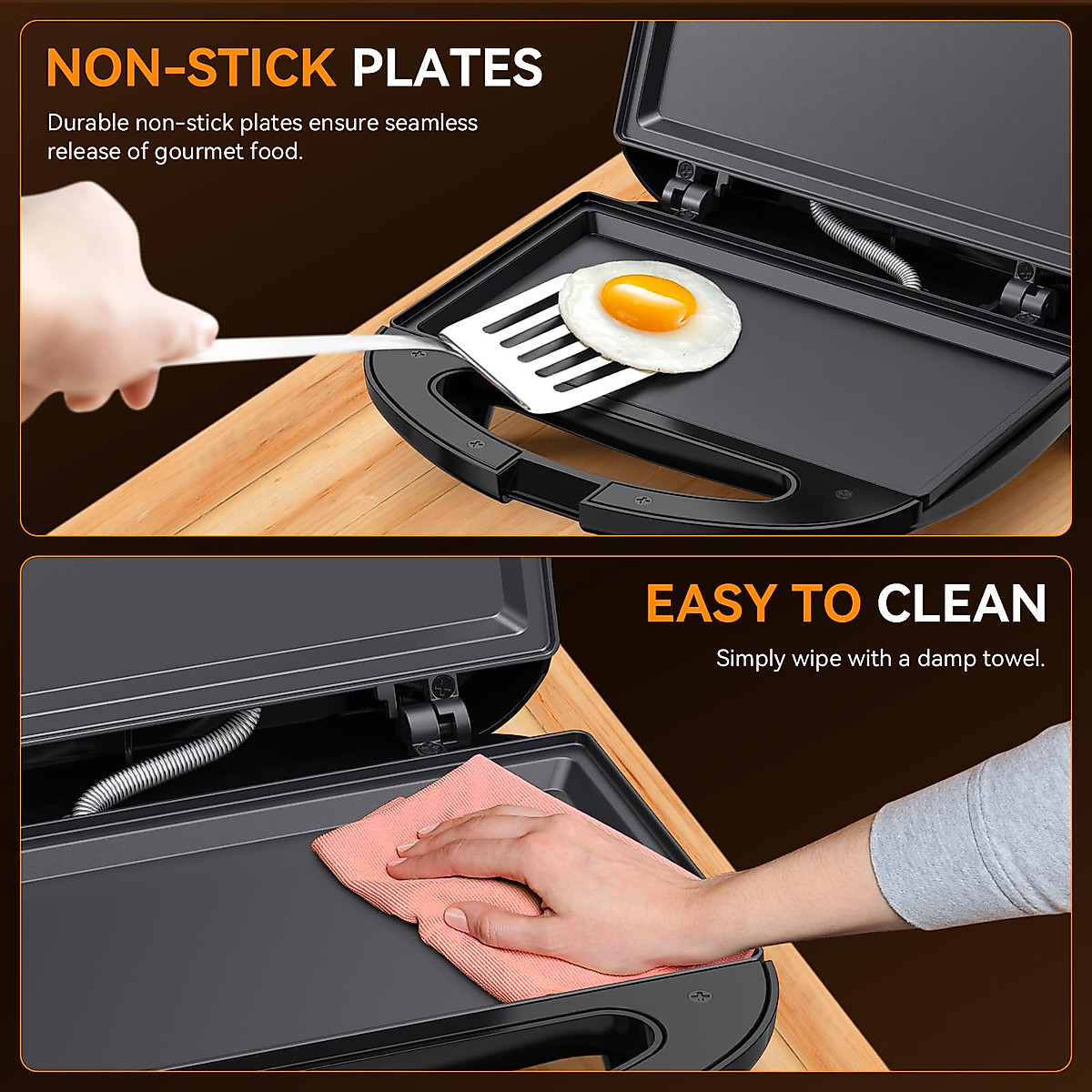 Snailar ABS07 Sandwich Maker, 2 Slice Grilled Cheese Maker with Non-stick Flat Plates, Indicator Lights, Cool Touch Handle, Easy to Clean and Store, 750 W