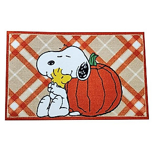Nourison Peanuts Accent Throw Rug 20 x 32 inches Non-Skid Latex Backing Cartoon Character Print (Fall Pumpkin Rug)