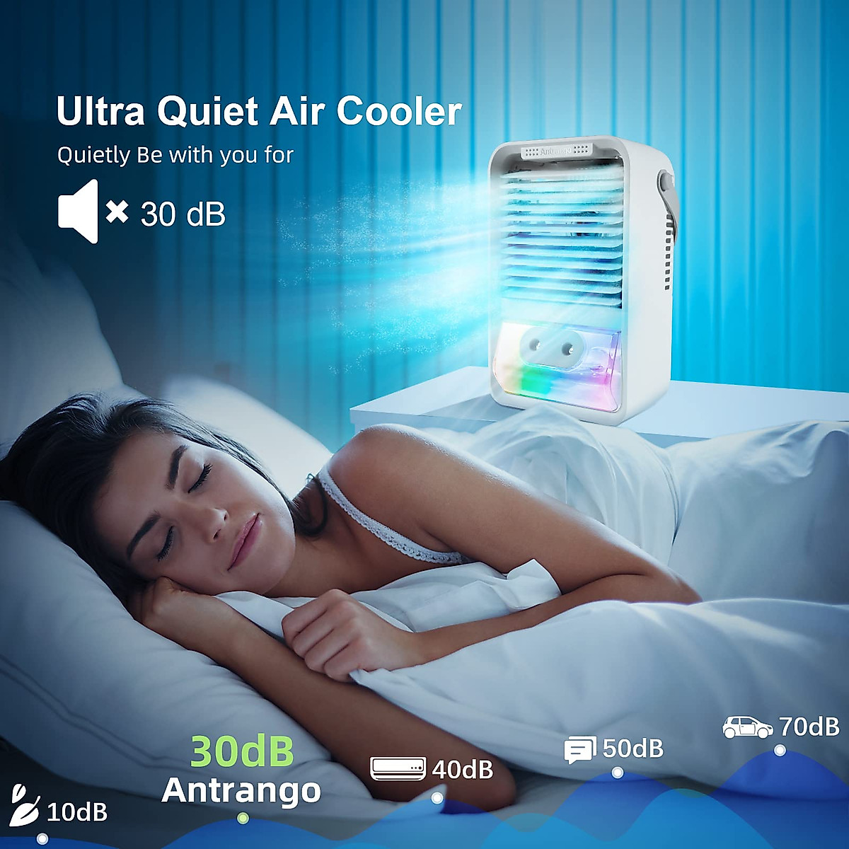 18.59OZ Portable Air Conditioners Fan, Personal AC Fan with Moist Sprayer Function, 7 Lights and Aromatherapy, Portable Air Conditioners no Windows Needed for Room, Desk, Car, Tent and Office