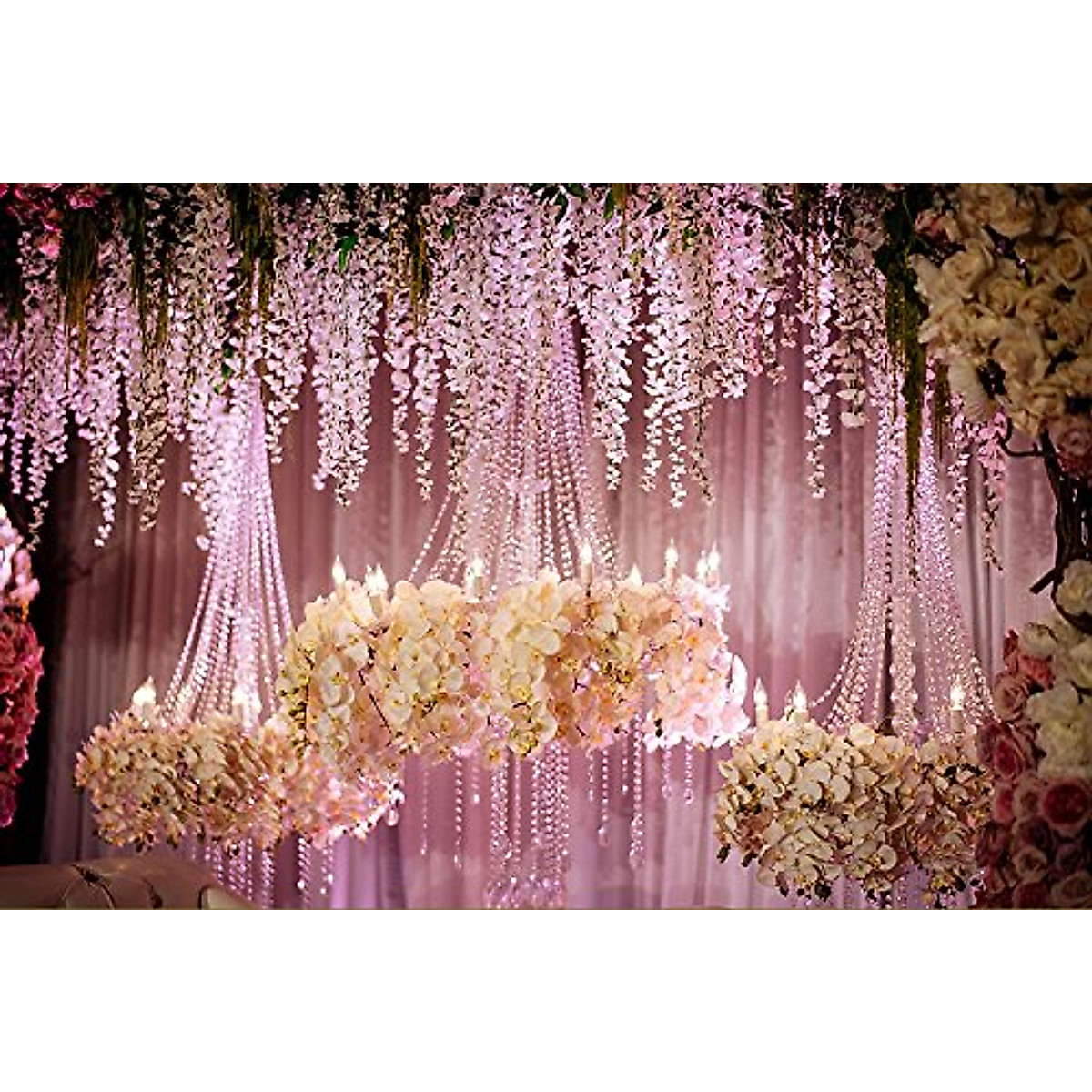 Ivyue 12sPack Wisteria Vine Artificial Silk Wisteria Lane Rattan Fake Wisteria Artificial Flowers Garland Hanging Flowers Wisteria Bush for Home Garden Party Wall Wedding Decoration 3.6feet (Pink)