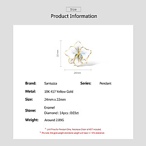 Santuzza 10K Yellow Solid Gold Enamel White Flower Pendant Lily Diamond Dainty Pendant Without Chain for Women