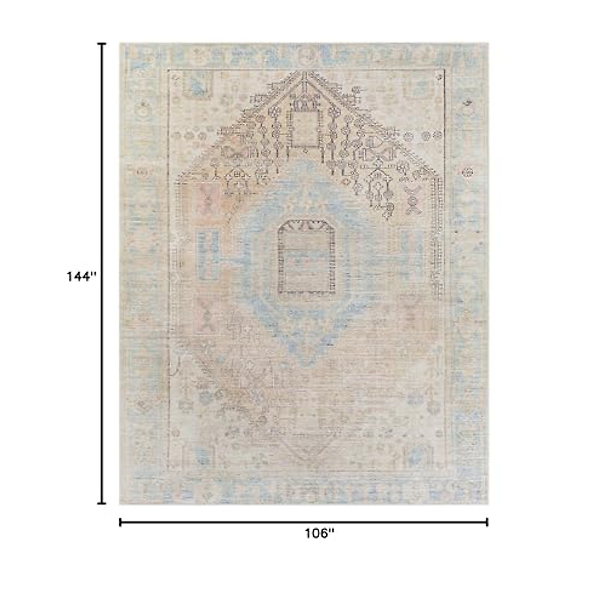 Mark&Day Washable Rugs, 9x12 Oak Lawn Traditional Tan Area Rug, Blue Beige Brown Carpet for Living Room, Bedroom or Kitchen (8'10" x 12', Machine Washable)