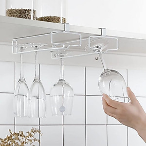 LINFIDITE Wine Glass Rack Under Cabinet No Drilling Stemware Rack Hanger Wine Glass Holder Kitchen Hanging Glass Storage Rack Organizer,White