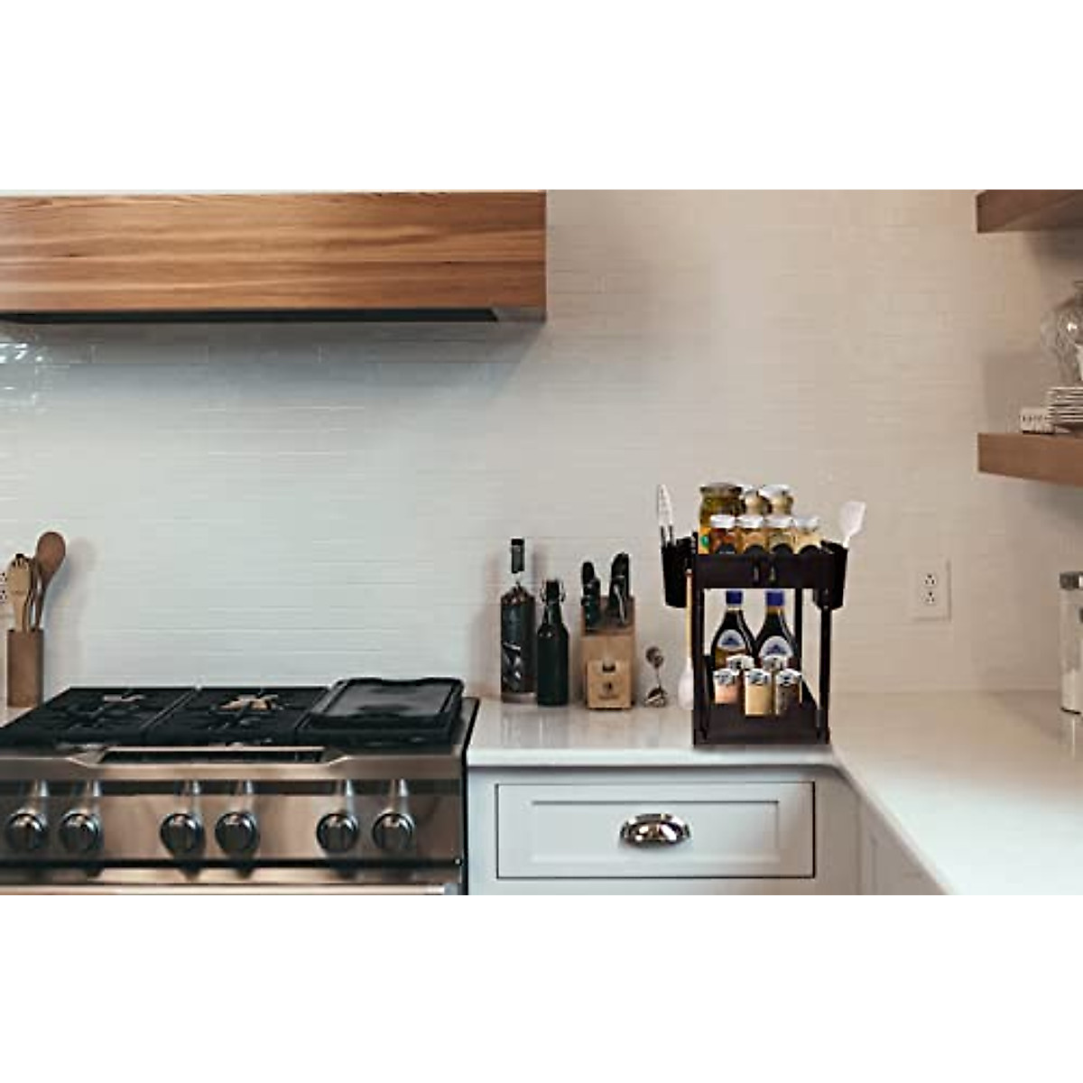 evismo 2-Tier Under Sink Organizer, Bathroom & Kitchen Multipurpose Cabinet Storage, with Pull-out Sliding Drawer, Hooks & Hanging Cups, Adjustable Height, Cabinet Organizer, Black