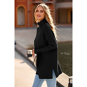 PRETTYGARDEN Women's Fall Oversized Turtleneck Sweater Casual Long Sleeve Chunky Knit Pullover Winter Tops Blouse (Black,Large)