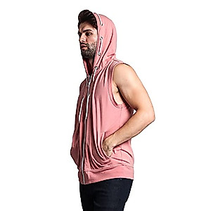 Victorious Men's Lightweight Athletic Casual Sleeveless Eyelet Drawstring Zipper Hoodie SL888 -Dirty Pink - 5X-Large - I8D