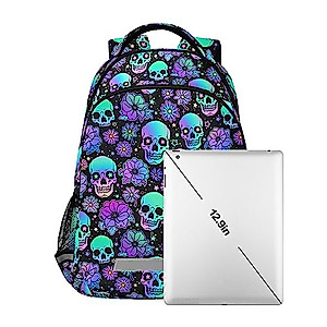 MNSRUU Laptop Backpack with Chest Strap, Gothic Funny Skulls School Backpack, Travel Hiking Backpack for Boys Girls Teen Adult, Rucksack, Knapsack