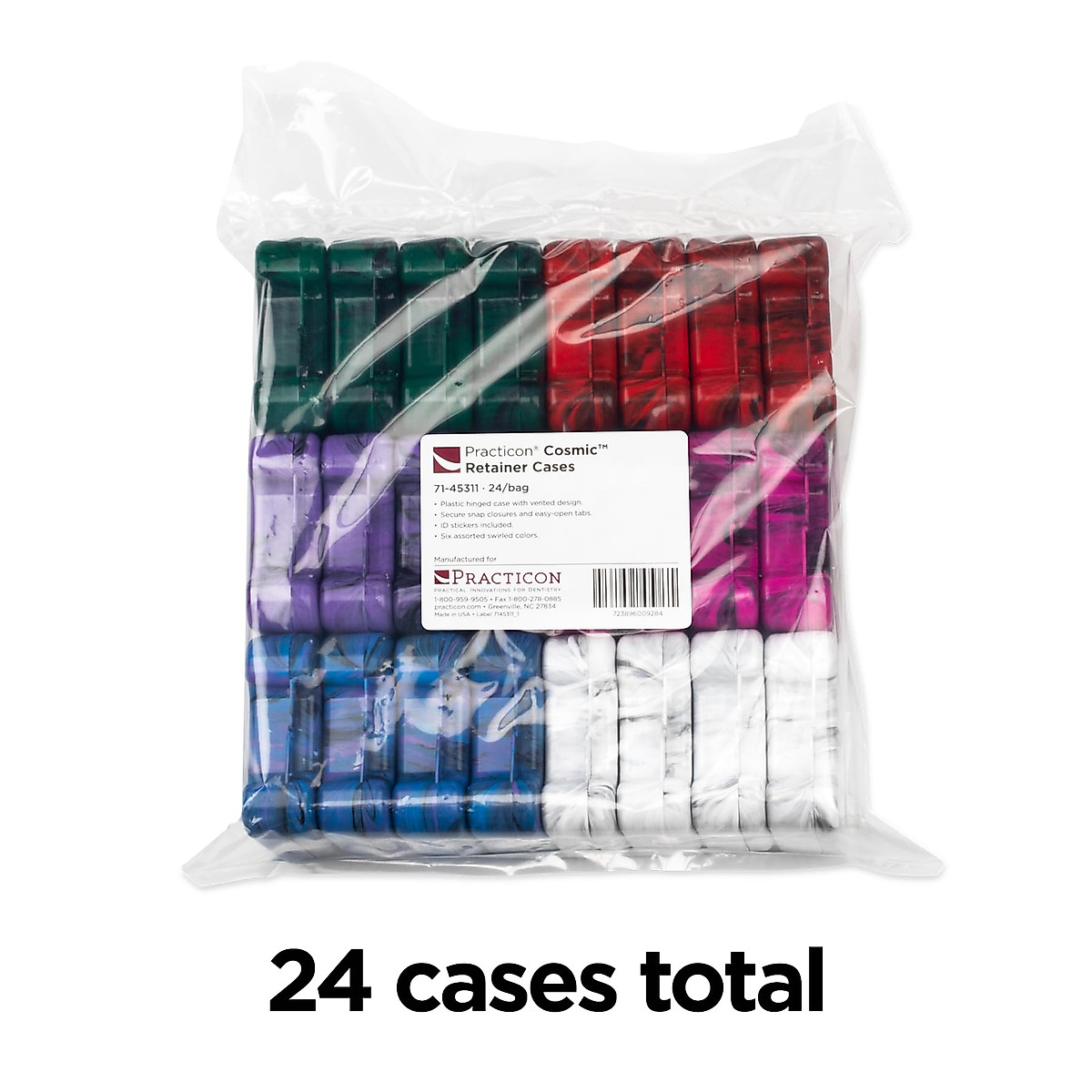 Practicon Easy Open Retainer Cases, Assorted Cosmic Swirl Colors, Bulk Pack of 24