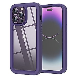SaiMeun Compatible with iPhone 14 Pro Max Case 6.7",【Military Grade Protection】 Silicone Bumper & Crystal Clear Hard PC Back & TPU Inner, Heavy Duty Case for iPhone 14 Pro Max. (Dark Purple)
