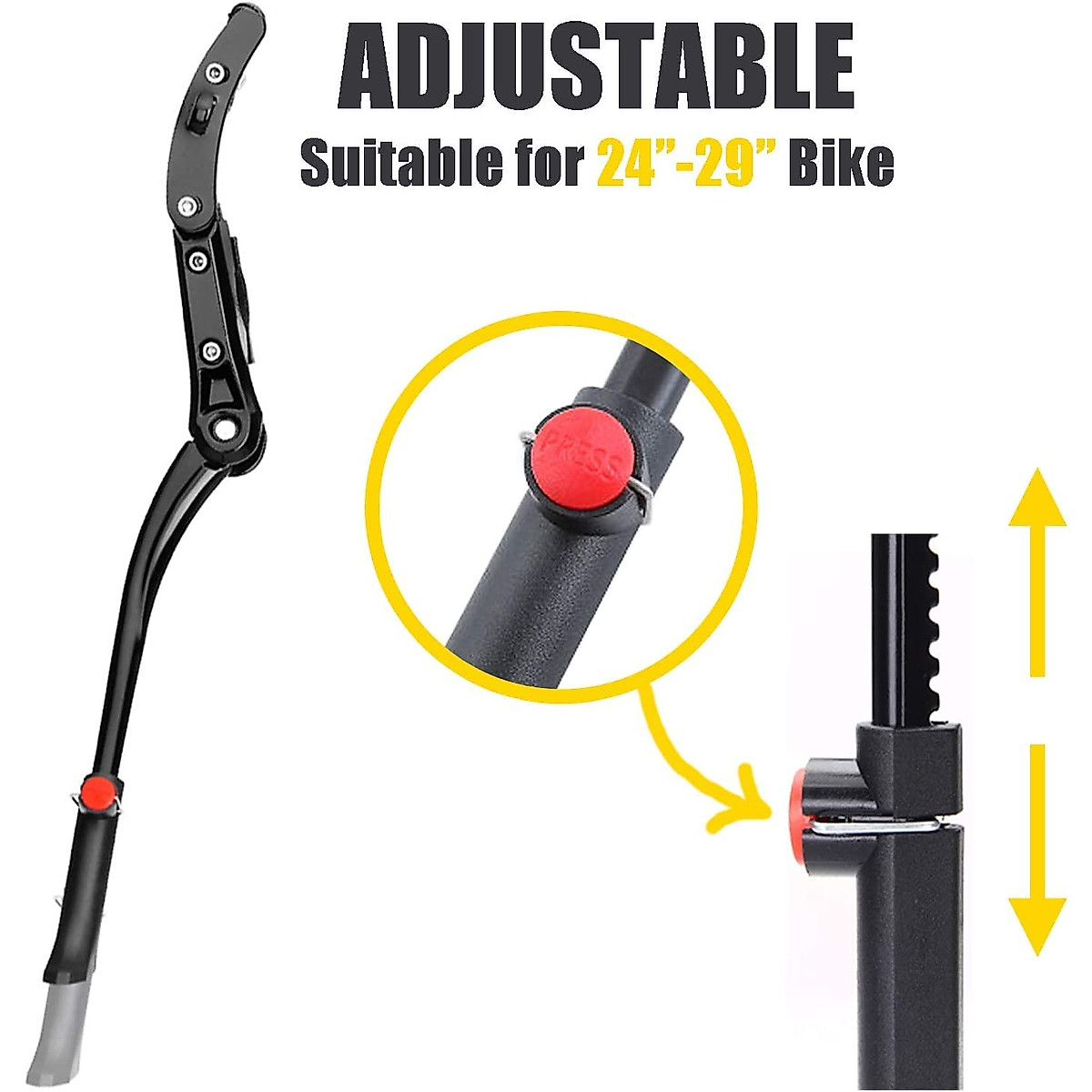 Bike Kickstand, Adjustable Rear Mount Aluminum Alloy Bicycle Kickstand for 26” 28” 700C 24”- 29” inch Adult Bike Mountain bike Road Bike BMX MTB
