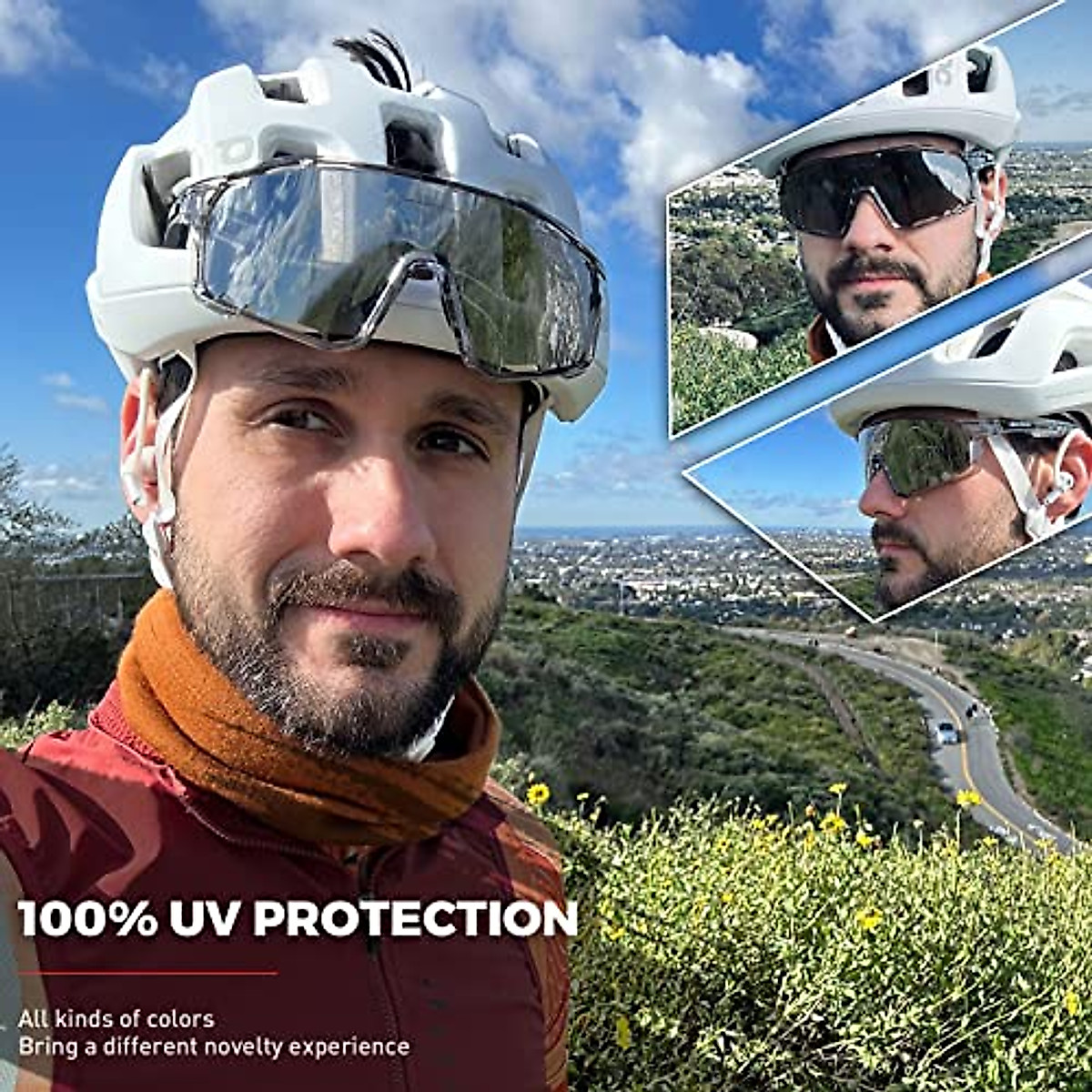 KAPVOE Polarized Cycling Glasses For Men Women MTB Glasses Mountain Bike Glasses TR90 Sport Sunglasses Bicycle Riding Glasses Biking Glasses Road Bike Sunglasses Running Golf Cycle Glasses Silver