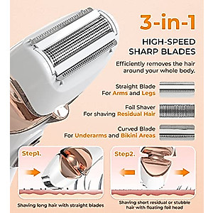 Electric Shaver for Women,Ladies Shaver,Lady Razor for Legs,Arm,Underarm,Bikini,USB Rechargeable Razor Wet&Dry Cordless for Woman by PRITECH