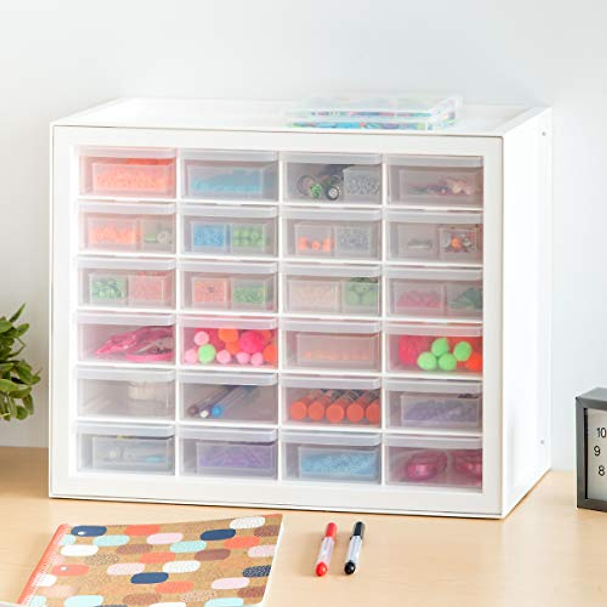 IRIS USA 24 Drawer Stackable Storage Cabinet for Hardware Crafts and Toys, 19.5-Inch W x 7-Inch D x 15.5-Inch H, White - Small Brick Organizer Utility Chest, Scrapbook Art Hobby Multiple Compartment