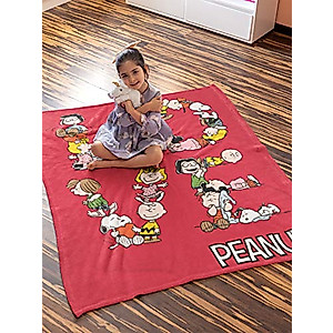 INTIMO Peanuts Love Charlie Brown Snoopy and Pals Letter Art Fleece Plush Throw Blanket