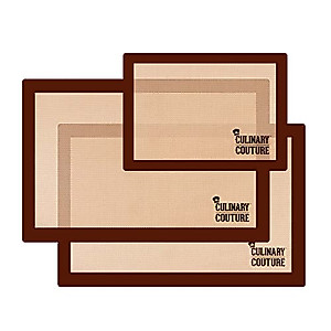 Culinary Couture Non-Stick Silicone Baking Mats Set of 3-2 Half Sheets and 1 Quarter Sheet - Reusable Baking Sheet and Macaron Mat - Silicone Baking Mat for Cookie Sheet