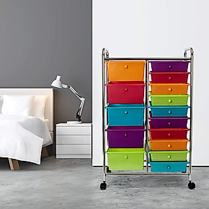 Seville Classics Rolling Utility Organizer Storage Cart for Home Office, School, Classroom, Scrapbook, Hobby, Craft, 15 Drawer, Multicolor (Pearlized)