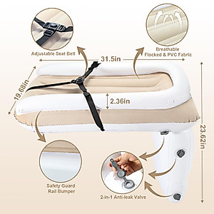 Athradies Inflatable Airplane Bed for Toddler, Baby Airplane Travel Bed, Kids Bed Airplane with Tag Security Blanket, Hand Pump, Seat Belt and Carry Bag