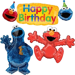 Sesame Street Birthday Party Balloons - Set Of 3 Balloon Decorations Featuring Cookie Monster And Elmo For A Special Kids Bday Centerpiece Decoration Theme