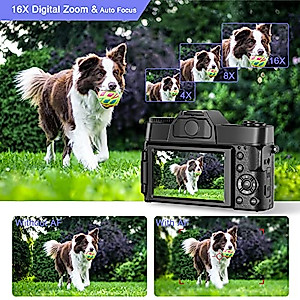 4K Digital Camera for Photography and Video, 48MP Vlogging Camera for YouTube, Autofocus 16X Digital Zoom Travel Camera with 32GB SD Card,180 Degree 3.0 inch Flip Screen, 2 Batteries