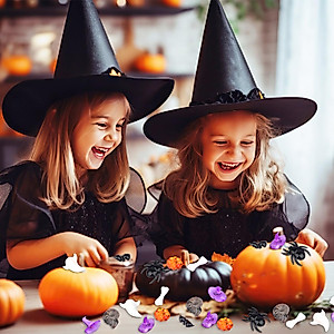 160PCS Halloween Vase Filler Mini Acrylic Pumpkin Spider Bat Bone Ghost Skull Head Small Wizard Hat Skeleton Bone Ghost Toys Ornaments for Bin Filler Table Scatter Thanksgiving Autumn Party Decoration