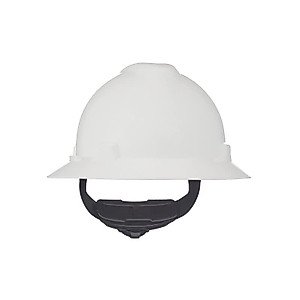 MSA 475369 V-Gard Full-Brim Hard Hat With Fas-Trac III Ratchet Suspension | Polyethylene Shell, Superior Impact Protection, Self Adjusting Crown-Straps - Standard Size in White