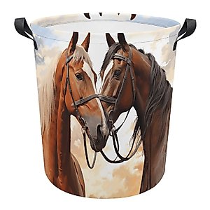 Large Laundry Basket Collapsible Laundry Hamper Waterproof Foldable Washing Bin Clothes Bag Couple Horse Freestanding Dirty Clothes Hampers for Laundry, Bedroom, Dorm