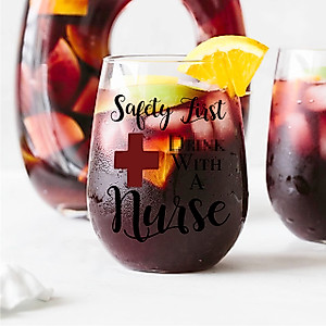 AGMDESIGN Safety First With A Nurse Wine Glass, Funny Nurse Gifts For Nurses, Doctor, Dentist, Nursing Student, Physician, Practitioner, Coworker, Nurse's Day Nurse Graduation Gifts