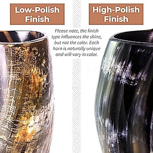 Norse Tradesman Genuine 20" Ox-Horn Viking Drinking Horn with Antique Brass Rim & Wolf Tip, Fitted Horn Stand & Burlap Gift Sack - The Fenrir, 20-Inches, Low Polish