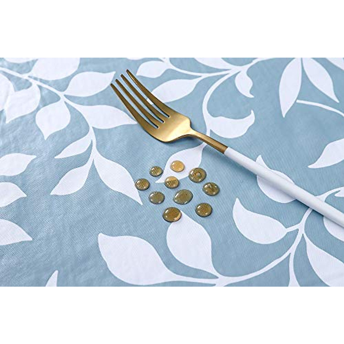 Rectangular Vinyl Tablecloth ,Heavy Duty 100 % Waterproof Oil-Proof Wipeable with bflannel Backing for Kitchen Party Picnic Dining Spring Summer Indoor & Outdoor(Blue, 60X84 Inch)…