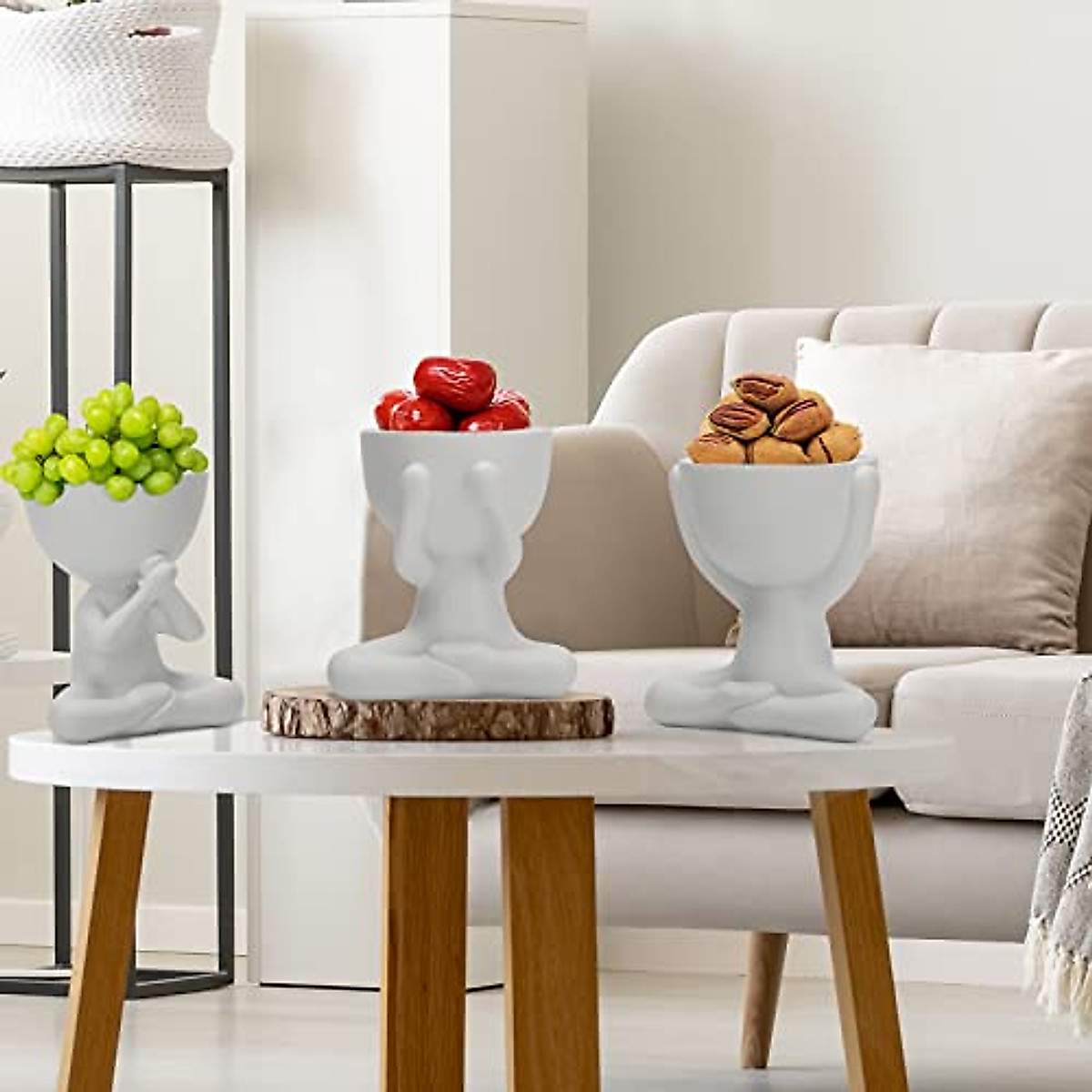 3 Pack Ceramic Succulent Plant Pot, Creative Human Shaped Planter, Decorative Resin Succulent Planter Vase Human Face Flower Pot Plant Container Bonsai Holders Desktop Flower Table Art Statue, White